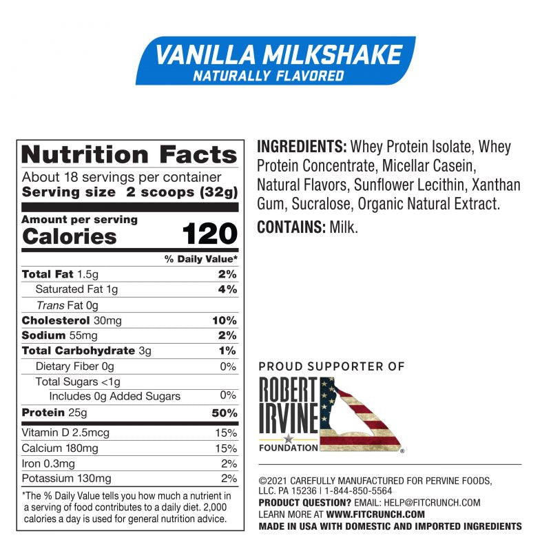 FITCRUNCH Vanilla Milkshake Protein Powder (18 servings)
